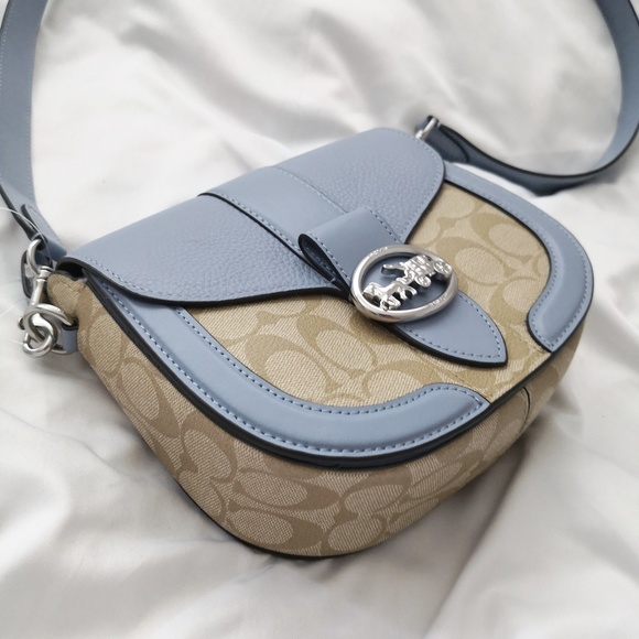 Coach | Bags | New Coach Georgie Saddle Bag In Signature Canvas C286 Light Khakimarble Blue ...